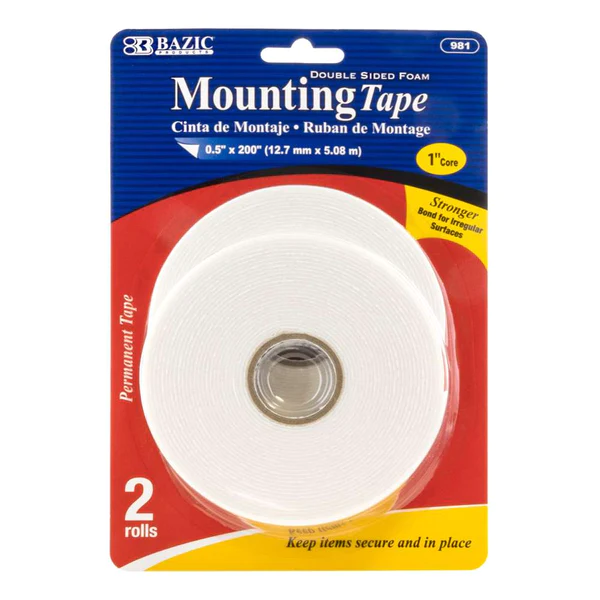 Double Sided Foam Mounting Tape 0.5" X 200" (2/Pack) - ESG Variety Ltd.